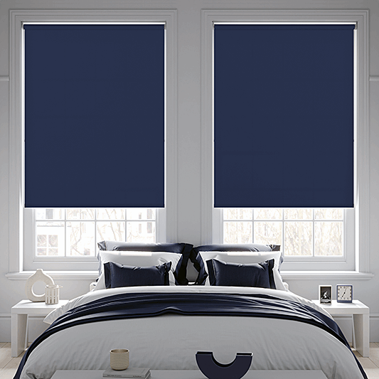 Banlight Duo FR Navy Roller Blind - Battery Powered – Blinds4All.co.uk